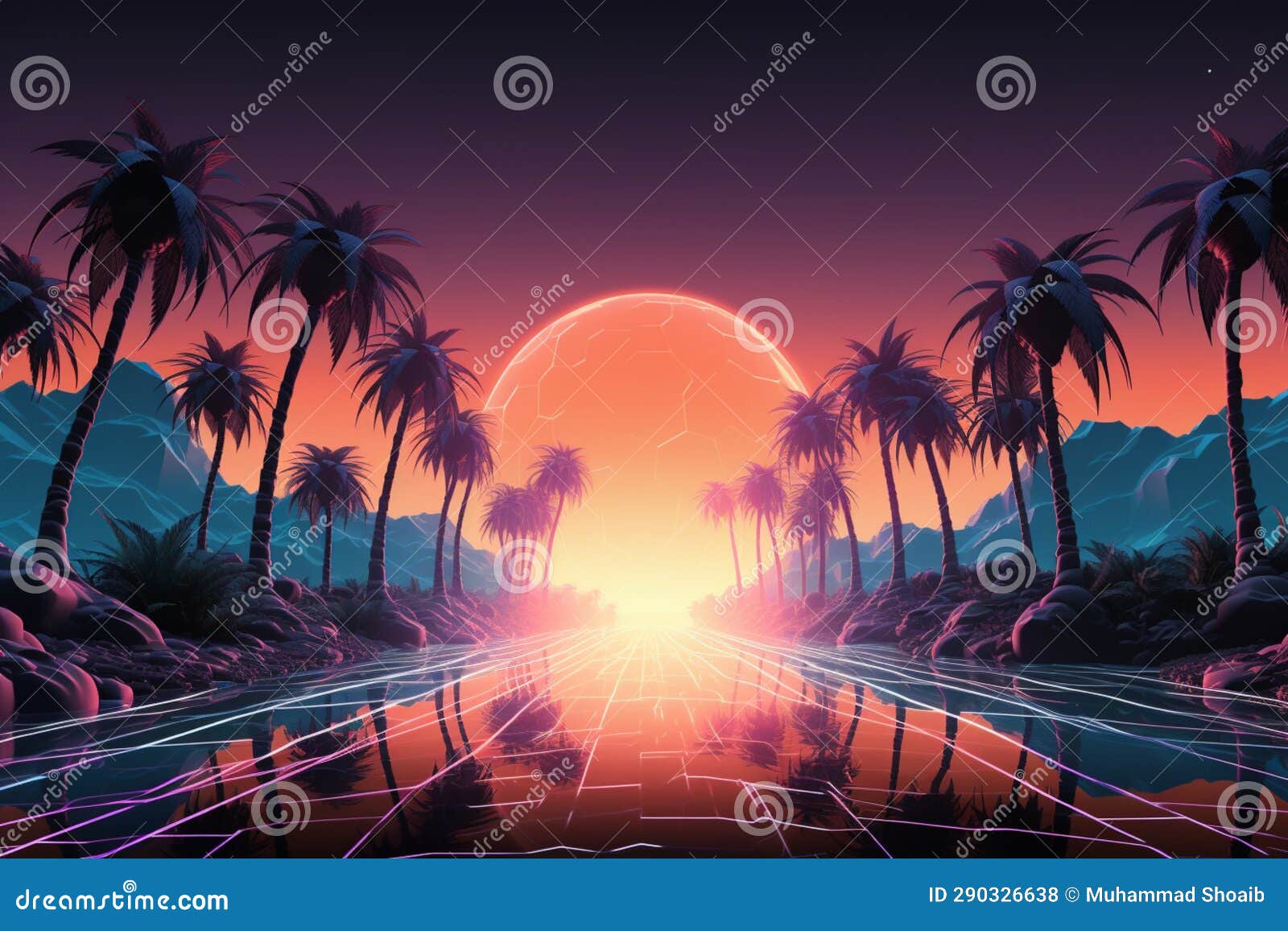 Journey into the Past Synthwave Wireframe, Palm Trees, and Retrowave ...