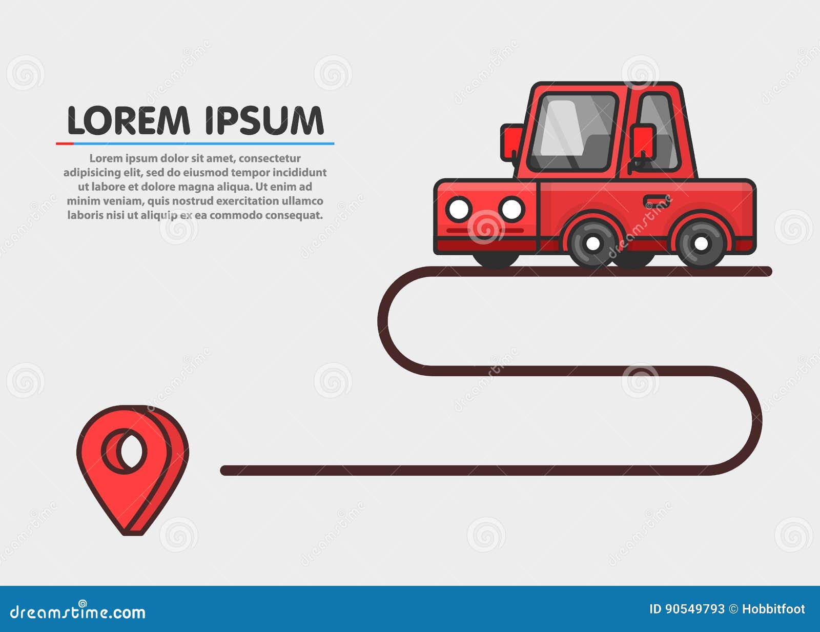 Journey Path. Red Car and Destination Stock Vector - Illustration of ...