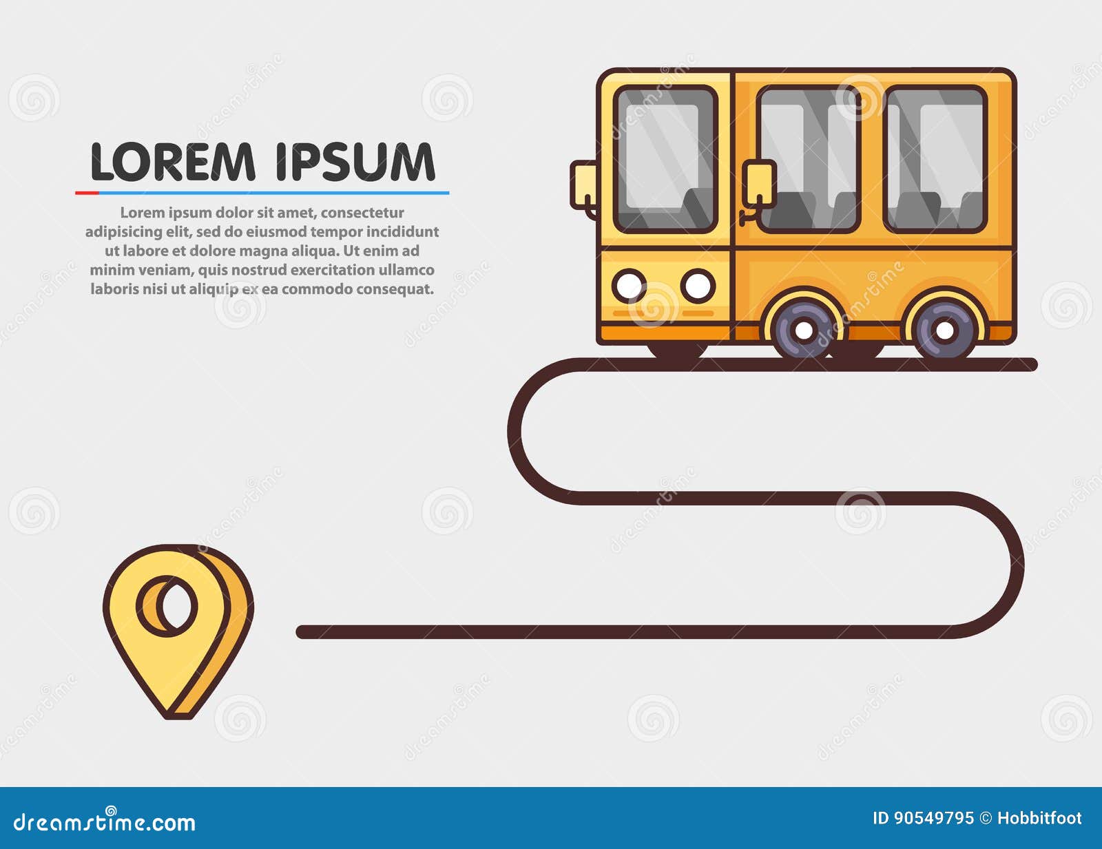 Journey Path. Yellow Bus and Destination Stock Vector - Illustration of ...
