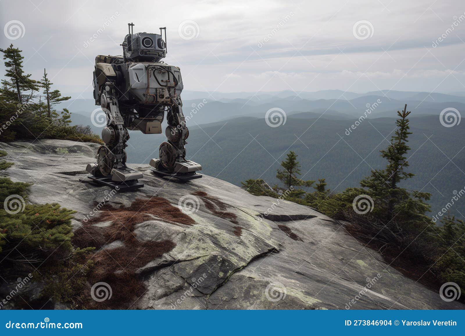 A Robot Hiking in a Remote National Park or Wilderness Area, Generative ...