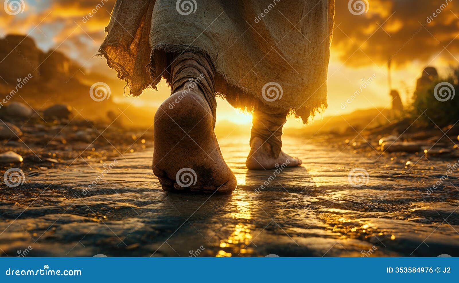 Journey At Sunrise On Ancient Pathway With Silhouetted Figures In ...