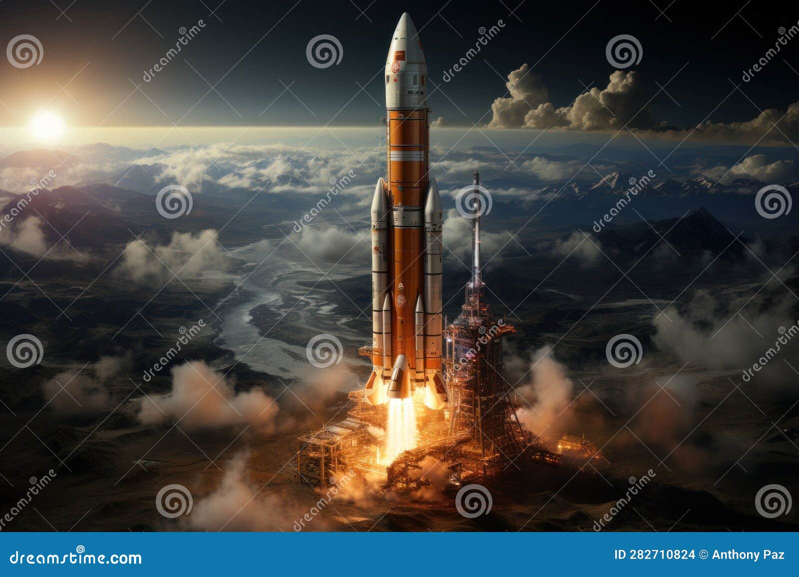 Journey To the Stars: Rocket Soaring into Space. Generative AI Stock ...