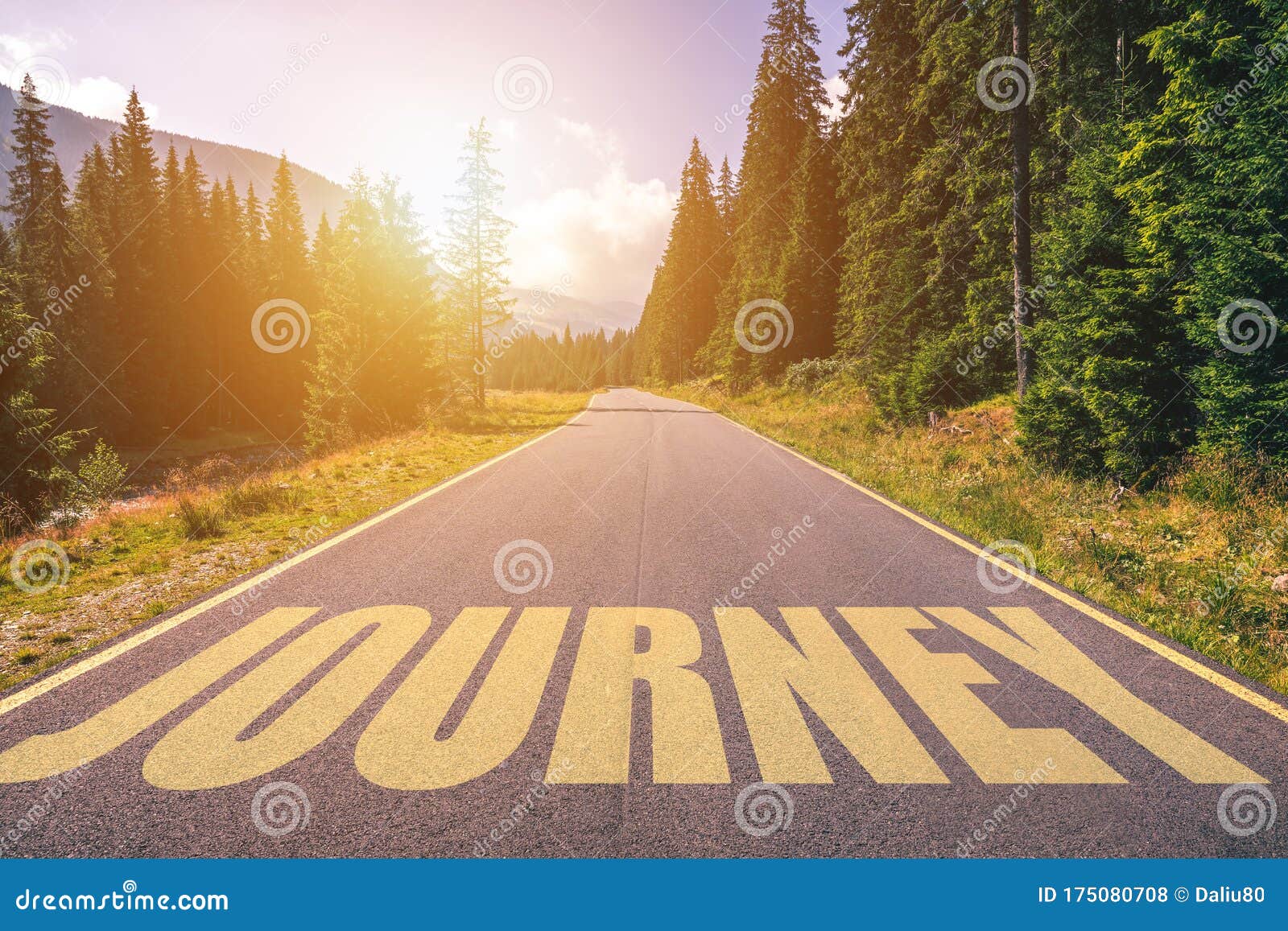 Journey Word Written on Road in the Mountains. Journey Text on the Road ...