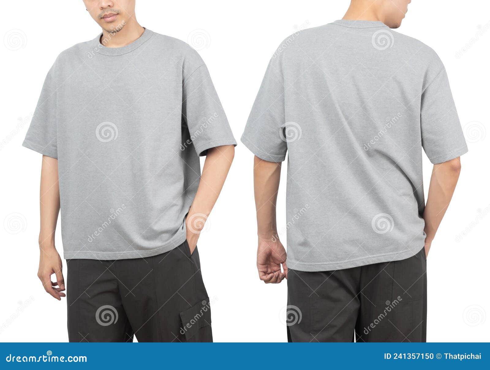 Jovem Camiseta Cinzenta De Tamanho Excessivo Camiseta Mockup Frente E