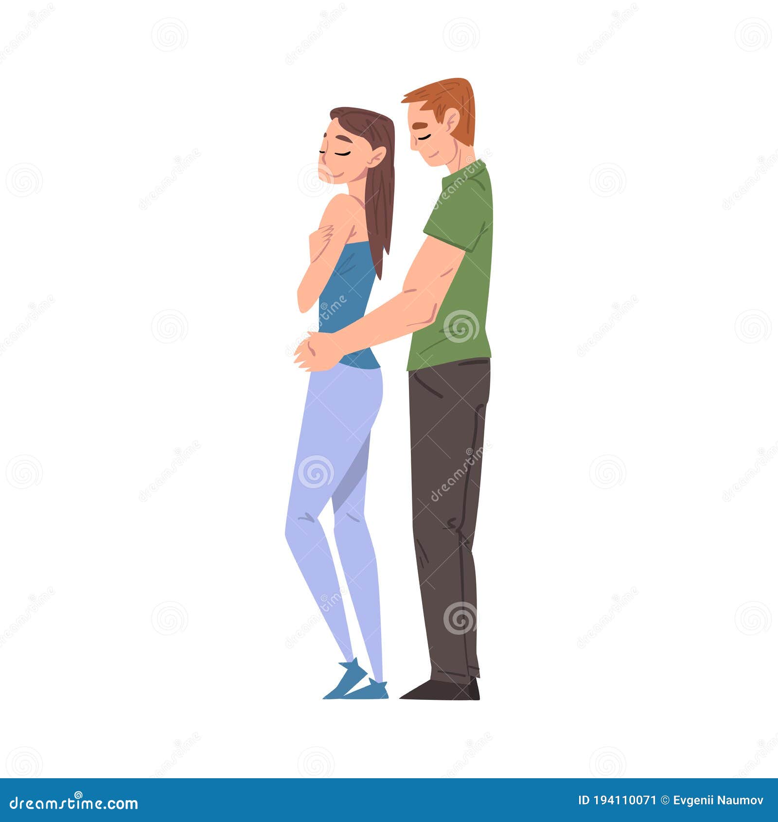 Jovem Feliz Abraçando Sua Visão Do Lado Da Namorada Sobre A Ilustração