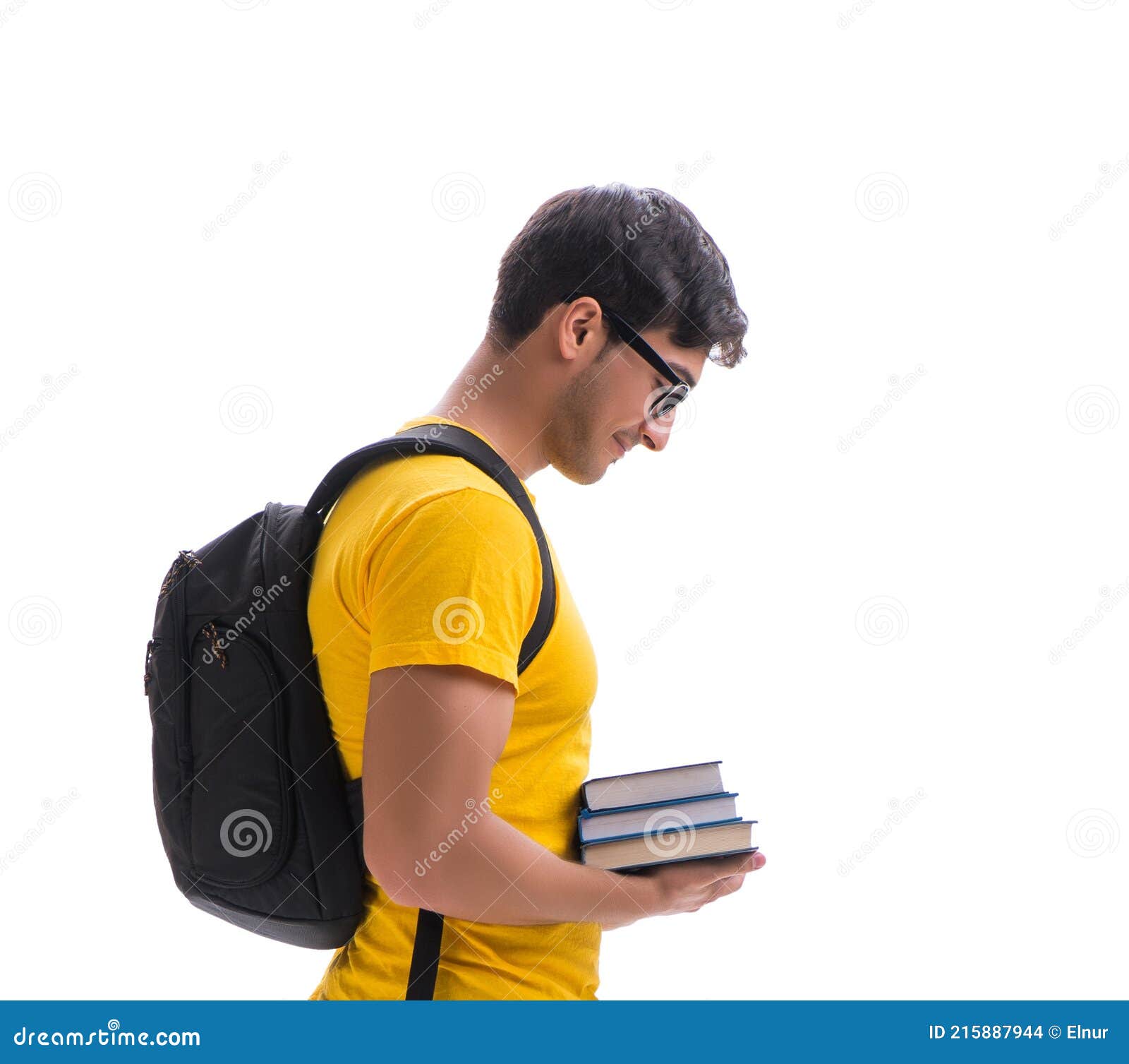 Joven Estudiante Con Libros Aislados Sobre Blanco Foto de archivo ...