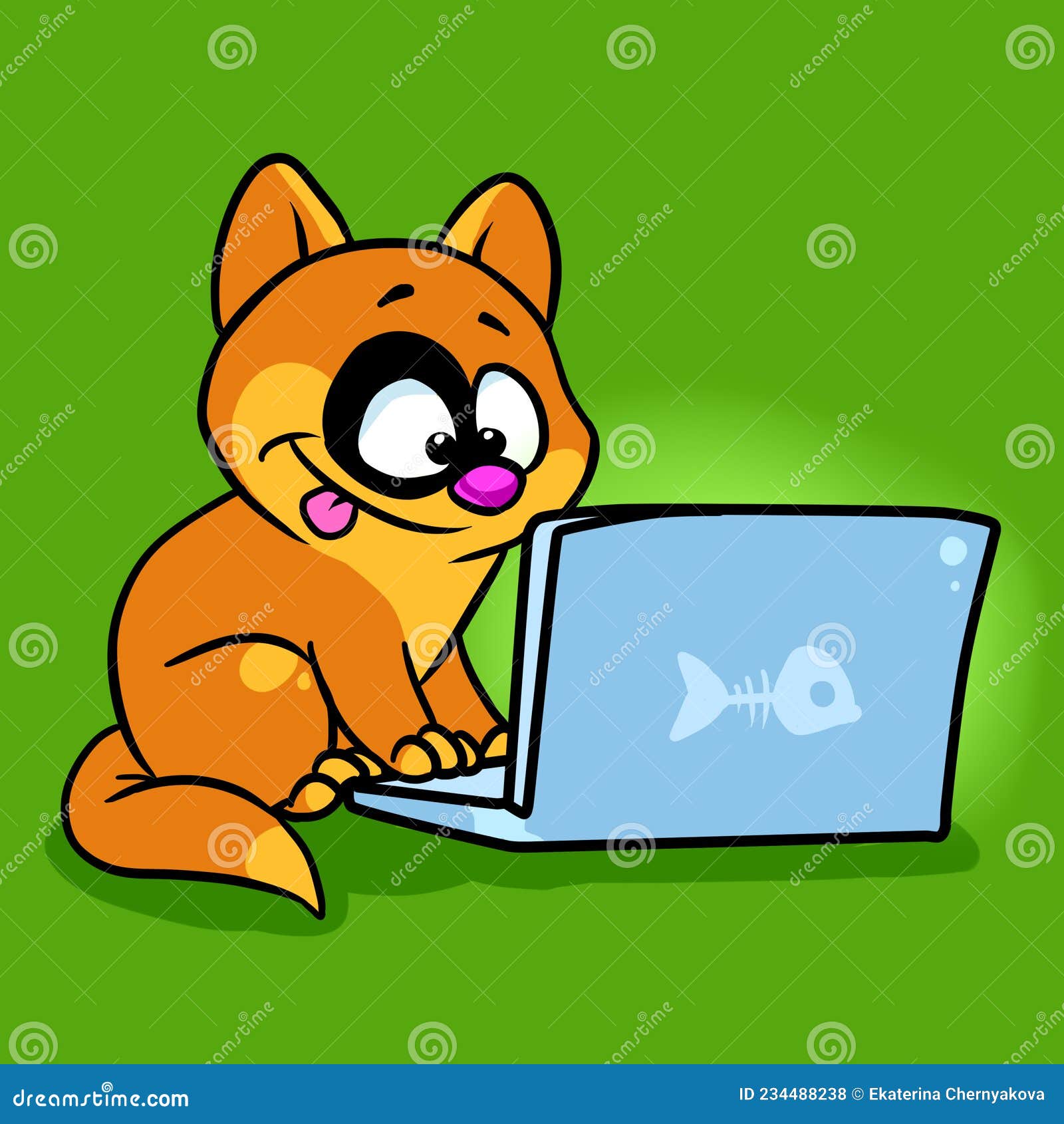 Joy Cat Looking Computer Laptop Illustration Cartoon Stock Illustration ...