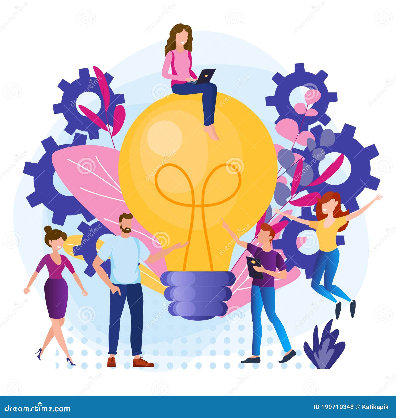 The Joy of Creating an Idea, Business Concept of Teamwork. Stock Vector ...