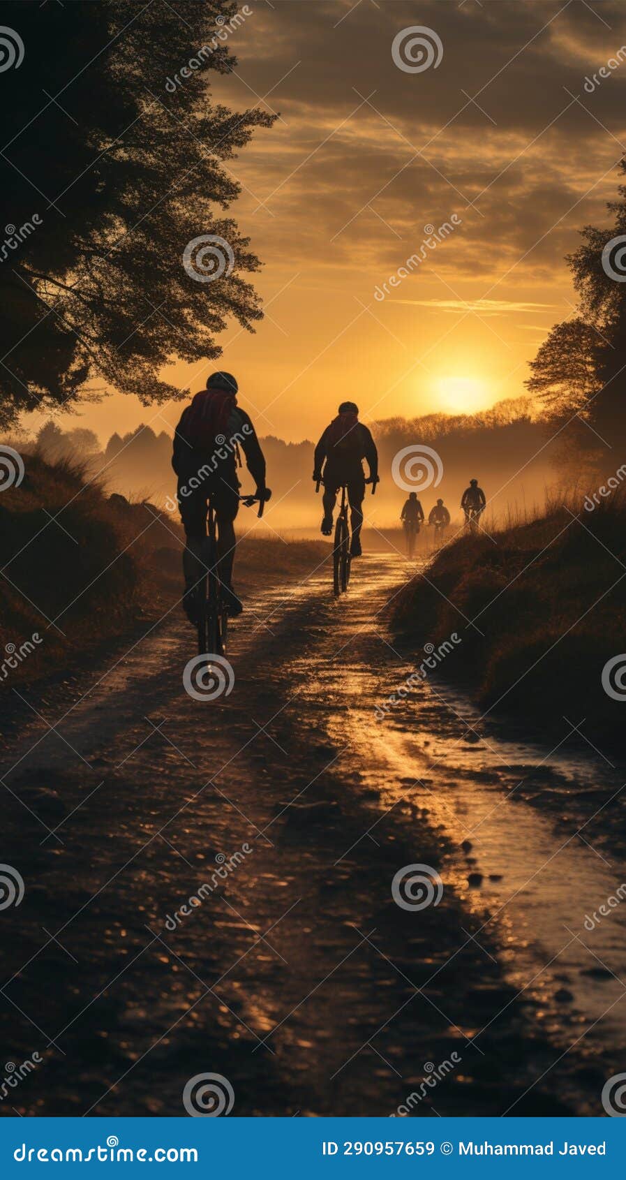 The Joy of Cycling, Back View of Cyclists on a Sunset Road Stock ...