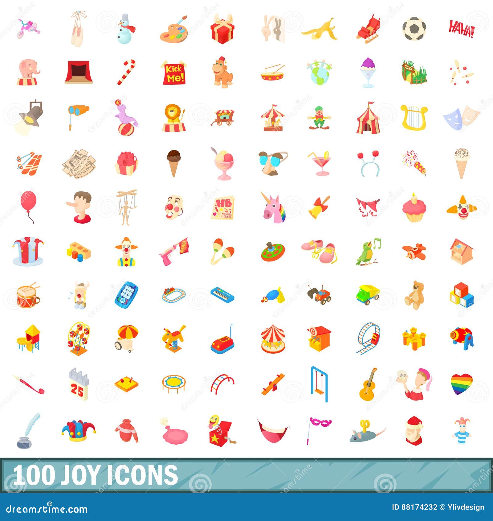 100 Joy Icons Set, Cartoon Style Stock Vector - Illustration of ...
