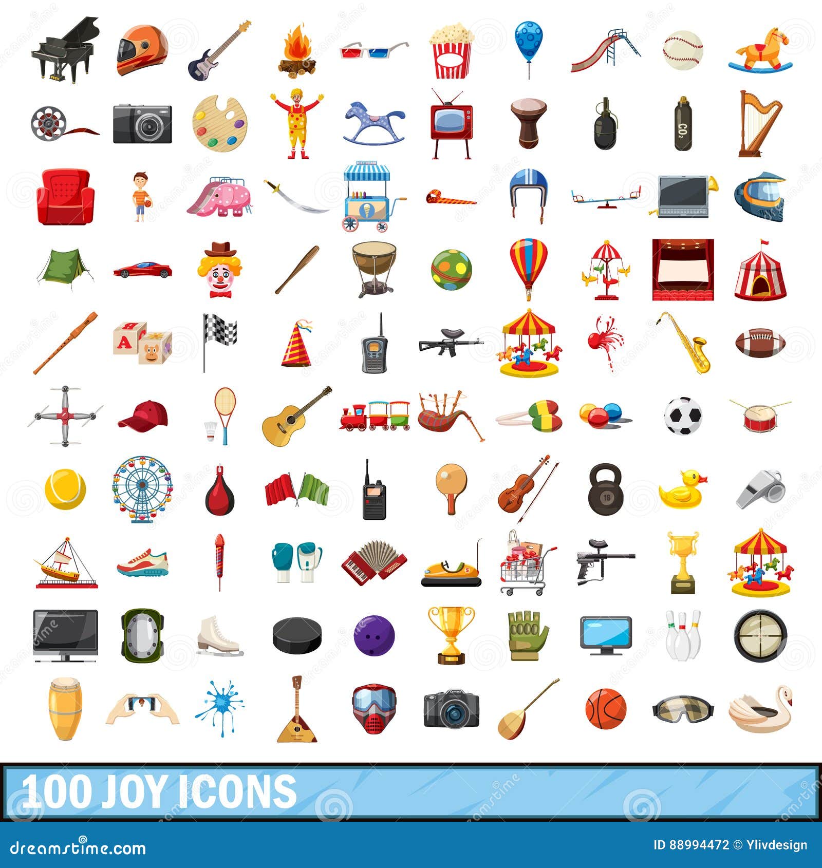 100 Joy Icons Set, Cartoon Style Stock Vector - Illustration of ...