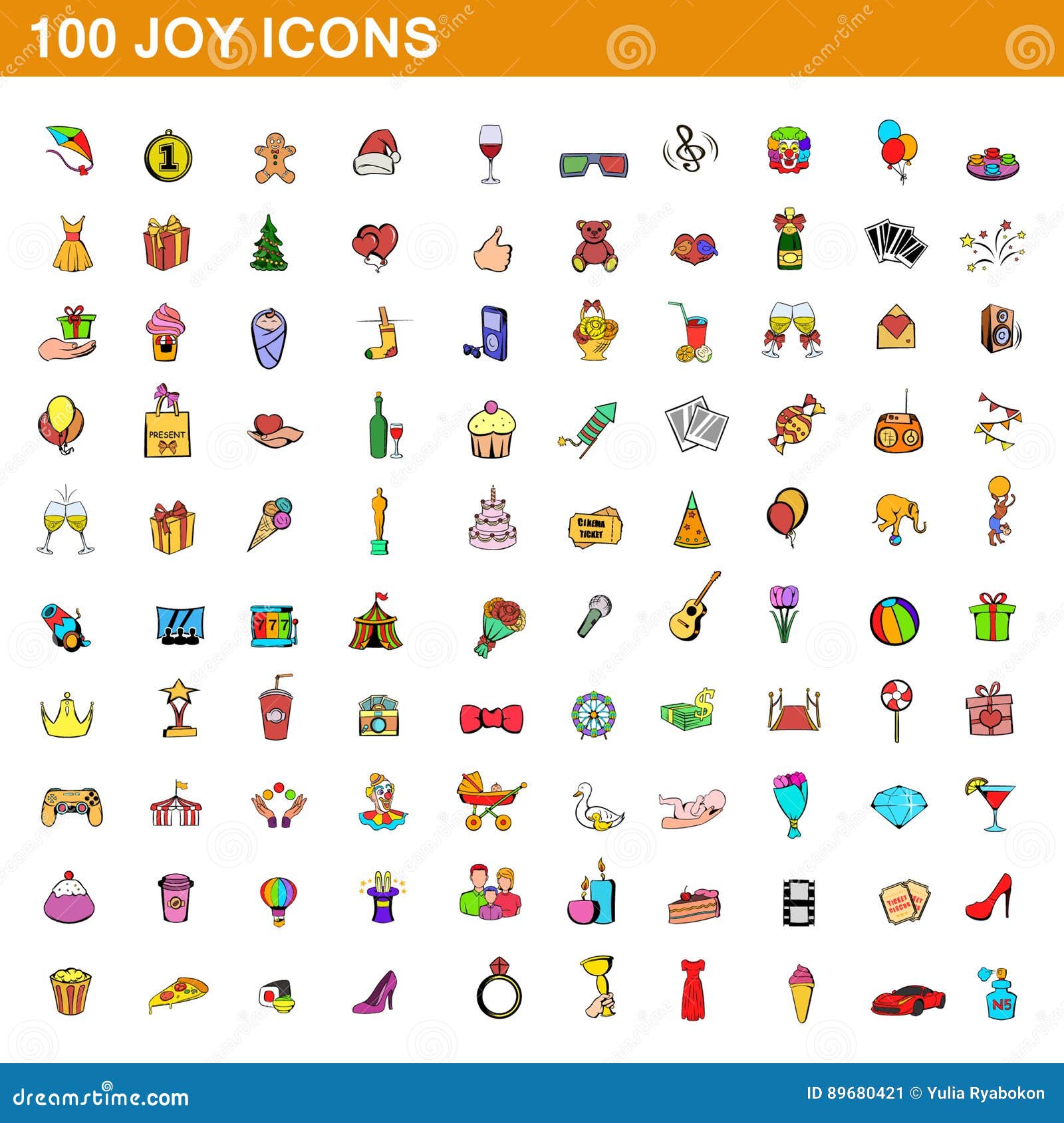 100 Joy Icons Set, Cartoon Style Editorial Photo - Illustration of ...
