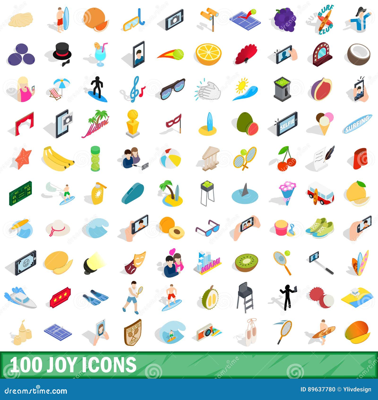 100 Joy Icons Set, Isometric 3d Style Stock Vector - Illustration of ...