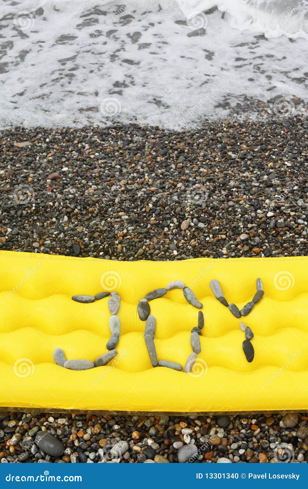 Joy Message from Pebbles on a Air-bed. Stock Photo - Image of beach ...
