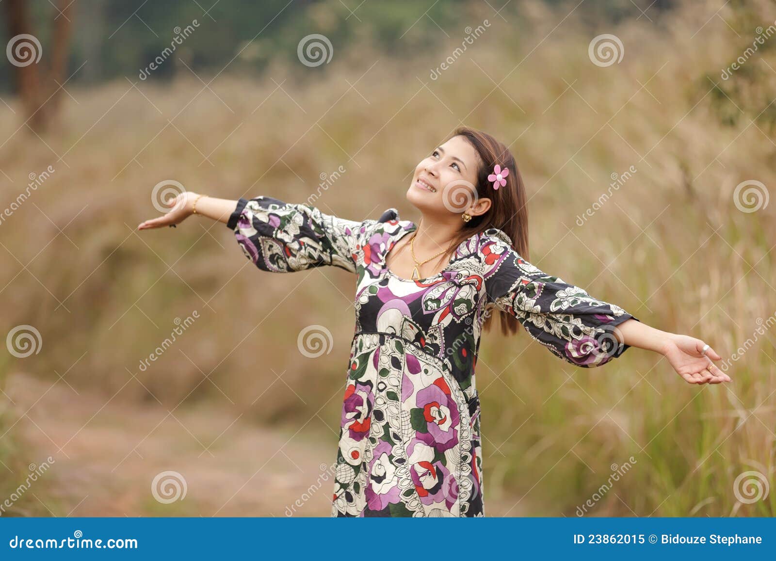 Joy in nature stock image. Image of dress, asian, beautiful - 23862015