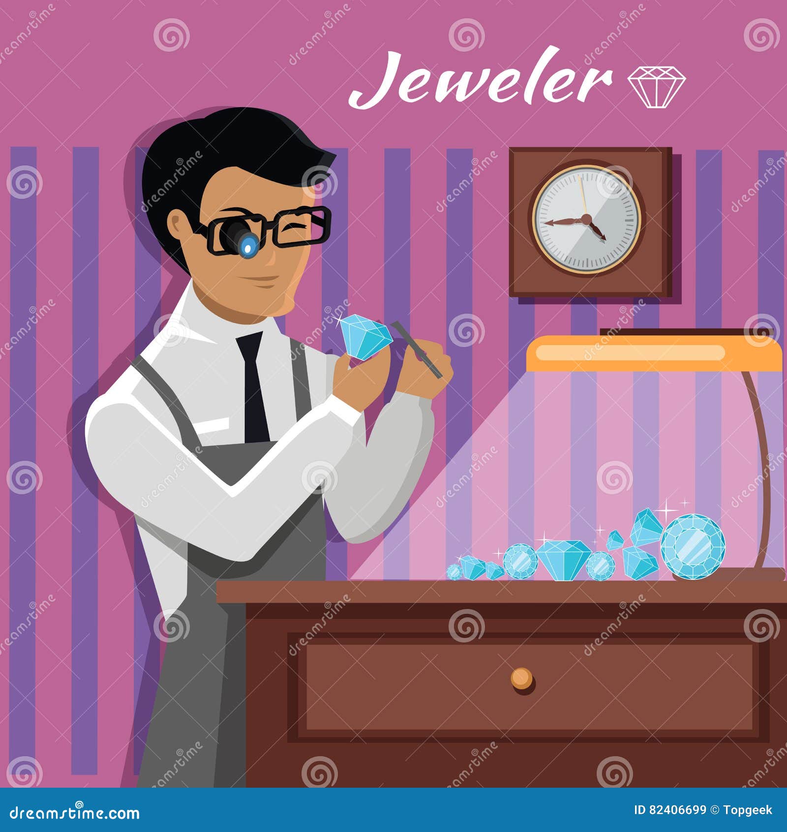 Joyero Man Examines El Diamante Ilustración del Vector - Ilustración de ...