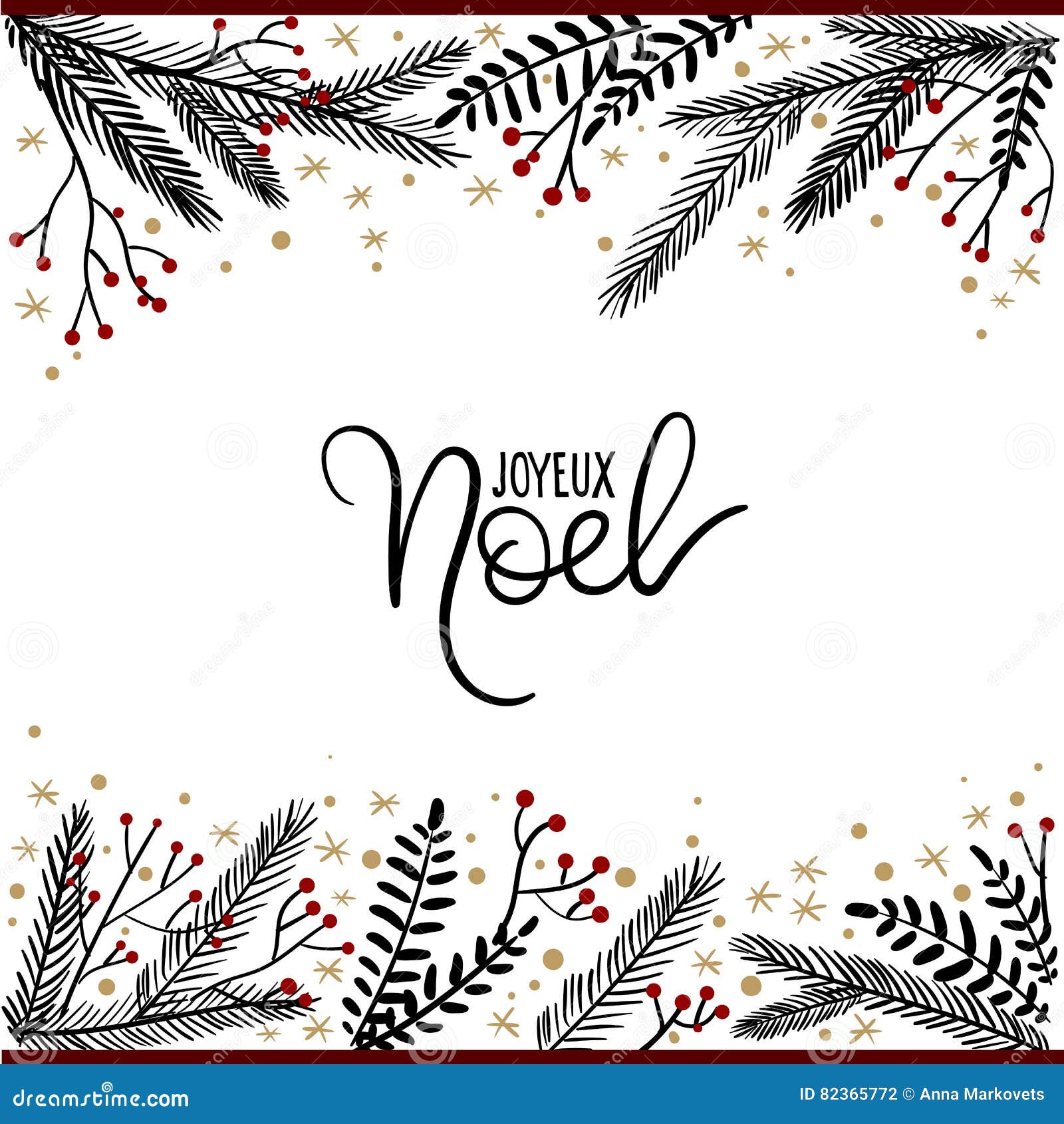 Joyeux Noel Hand Lettering Greeting Card Illustration de Vecteur ...