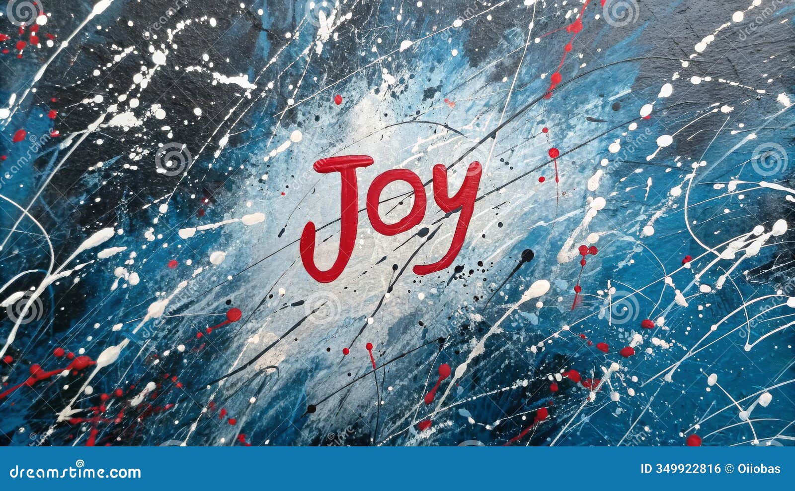 Joyful Abstract Red Lettering, BlueWhite Splatter Stock Photography ...