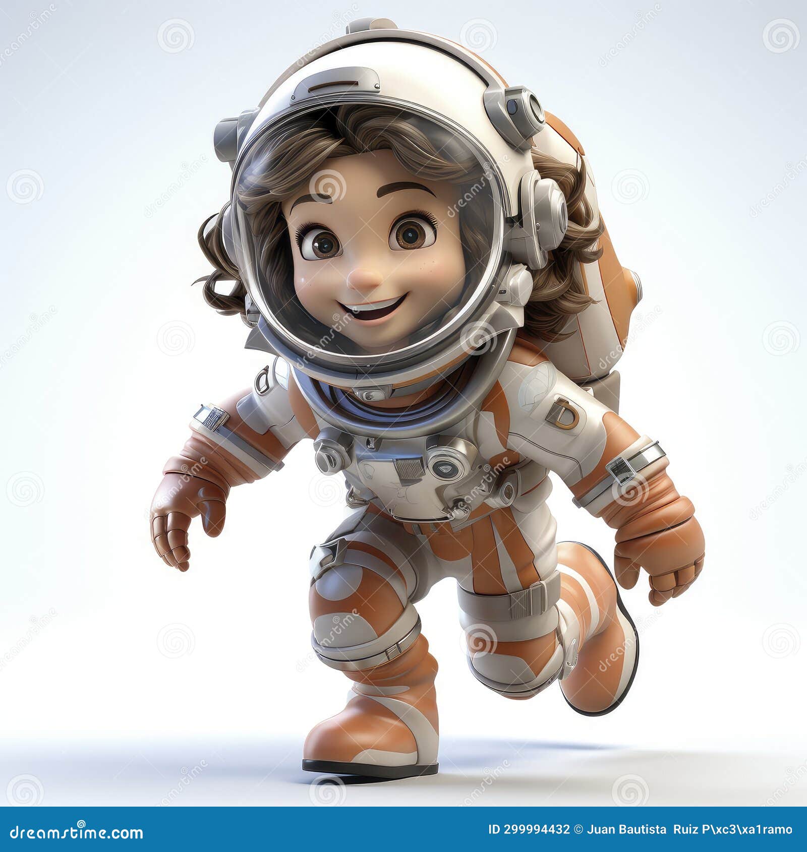 Joyful Animated Young Girl Astronaut Floating in Zero Gravity. Stock ...