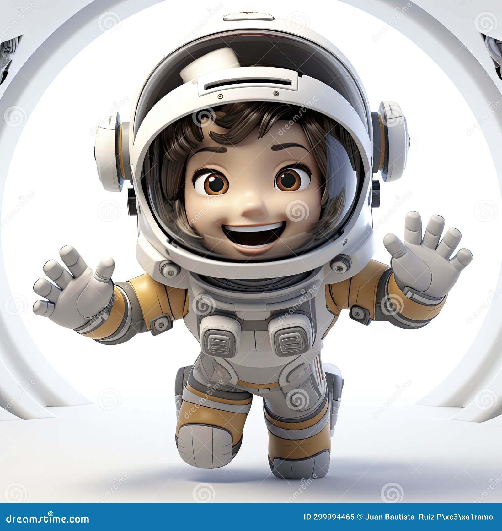 Joyful Animated Young Girl Astronaut Floating in Zero Gravity. Stock ...