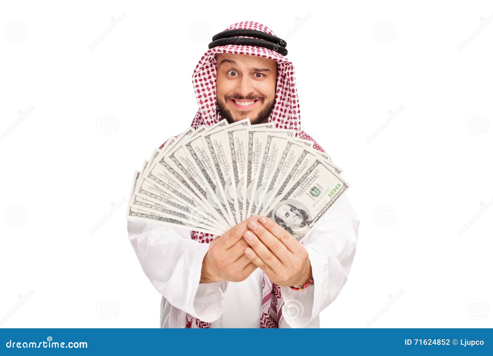 Joyful Arab Holding a Stack of Money Stock Photo - Image of single ...
