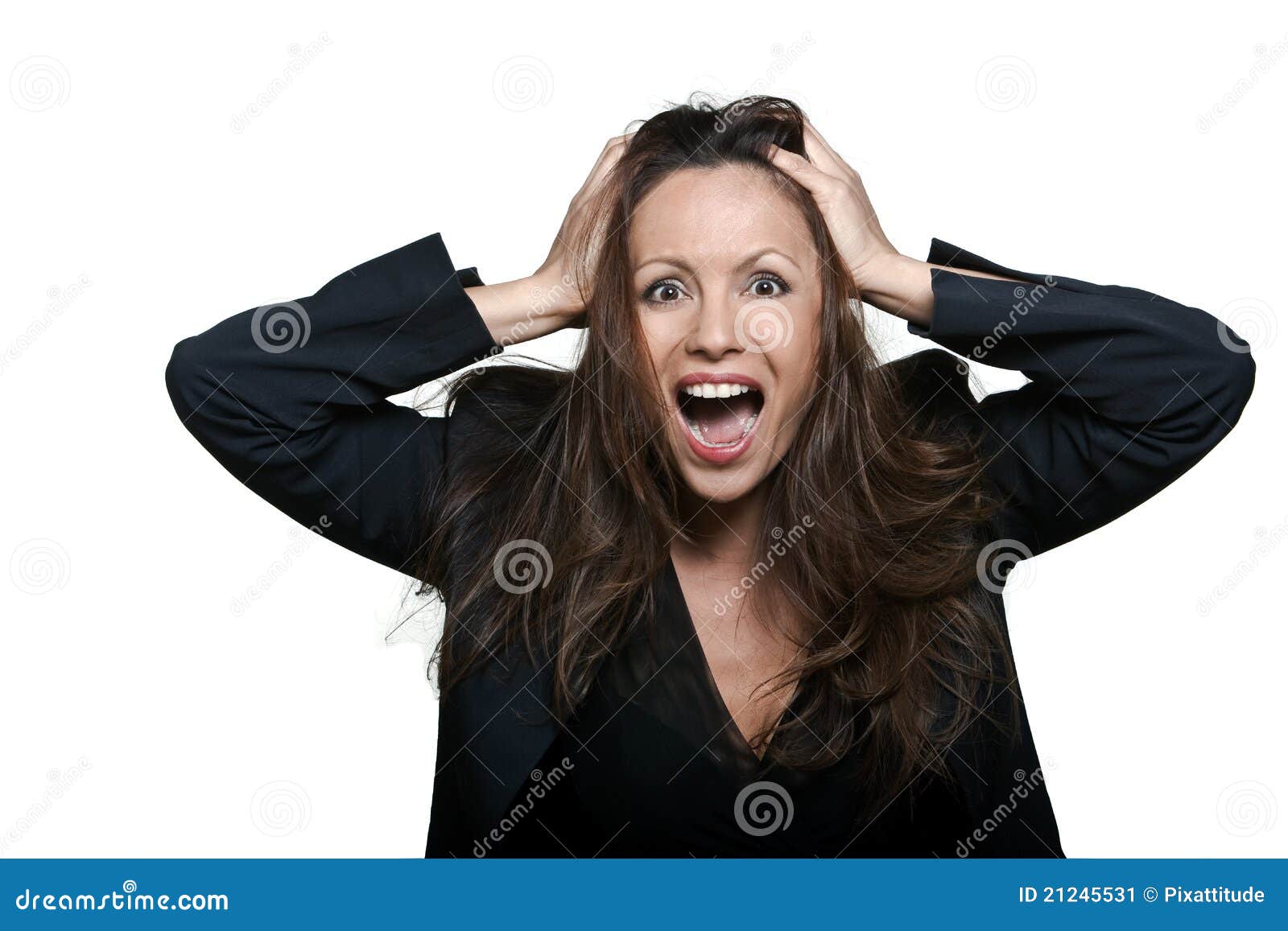 Joyful Asian Woman Screaming Stock Image - Image of isolated, interiors ...