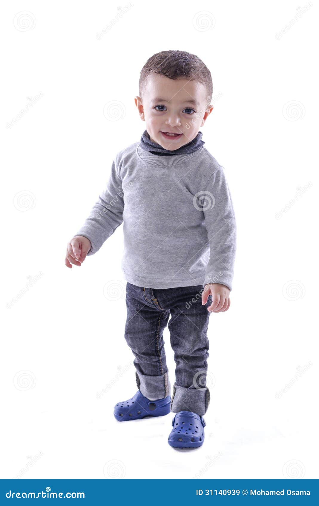 Joyful Baby Boy Standing Over White Stock Image - Image of standing ...
