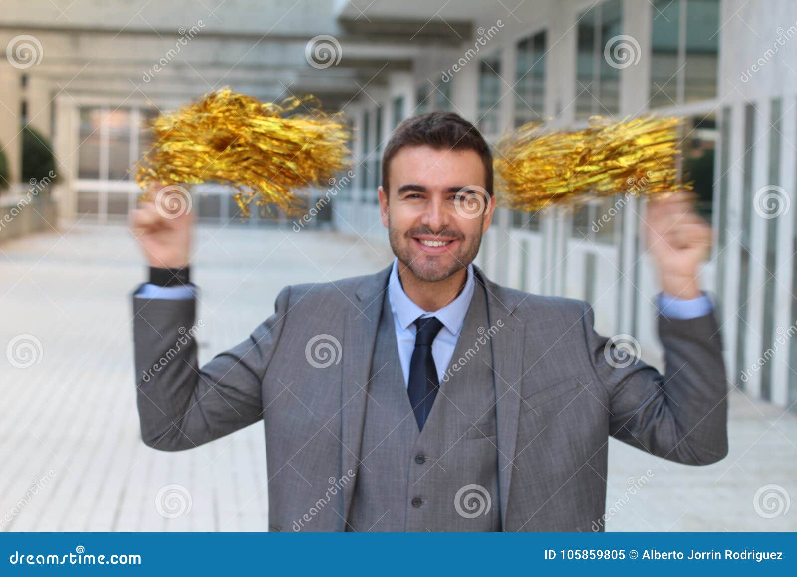 Joyful Businessman Cheering Up with Pompoms Stock Image - Image of ...