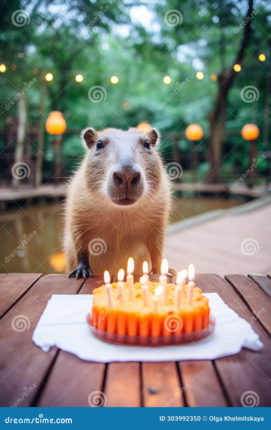Joyful Capybara Celebrating Birthday. Party, Cake, and Copy Space Stock ...