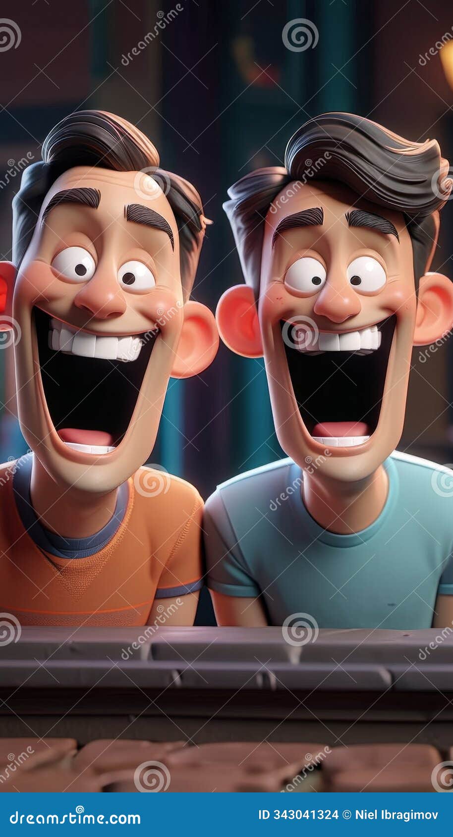 Joyful Cartoon Characters with Big Smiles in a Colorful Setting Stock ...