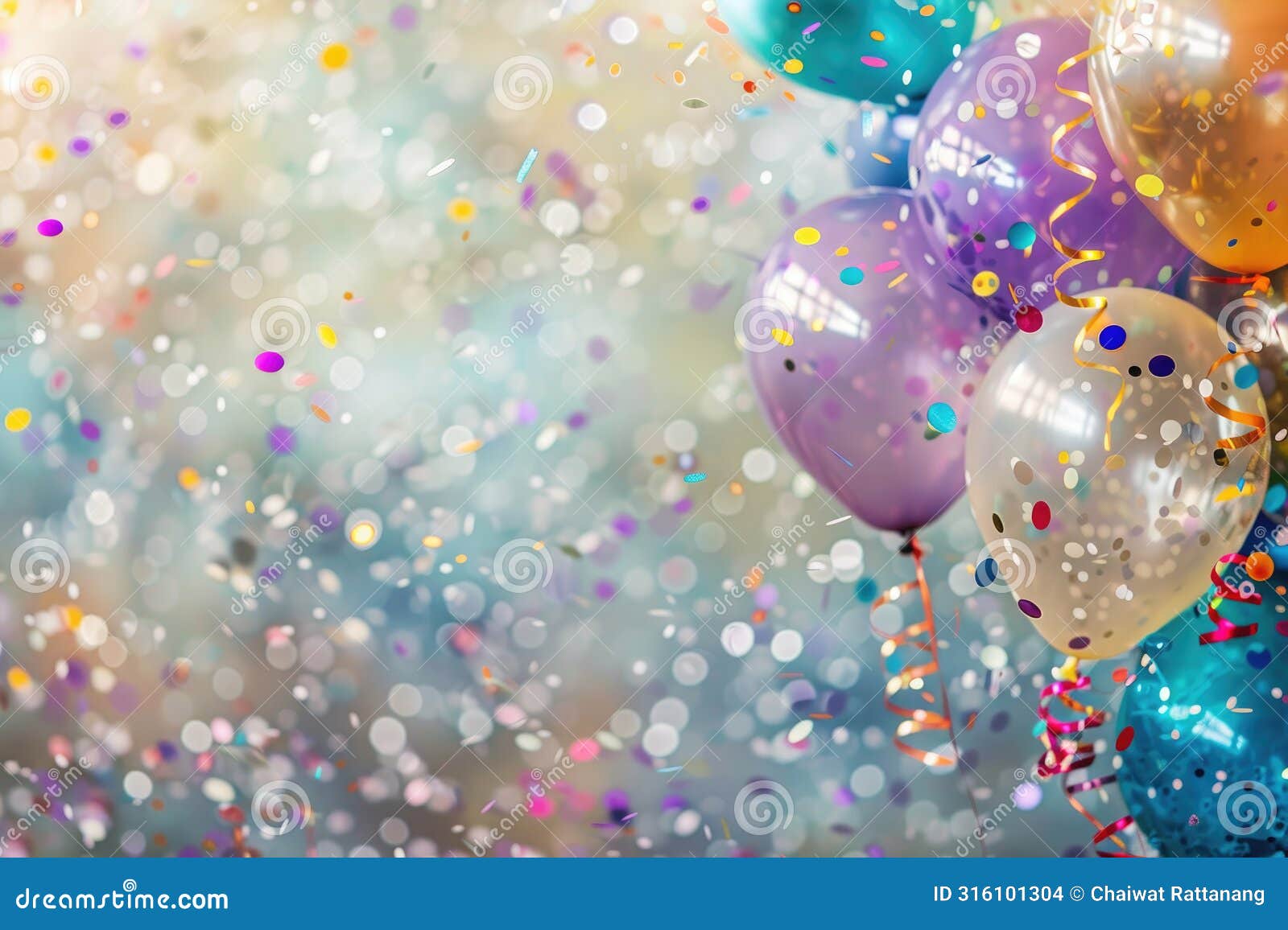 A Joyful Celebration with Confetti and Balloons. Stock Illustration ...