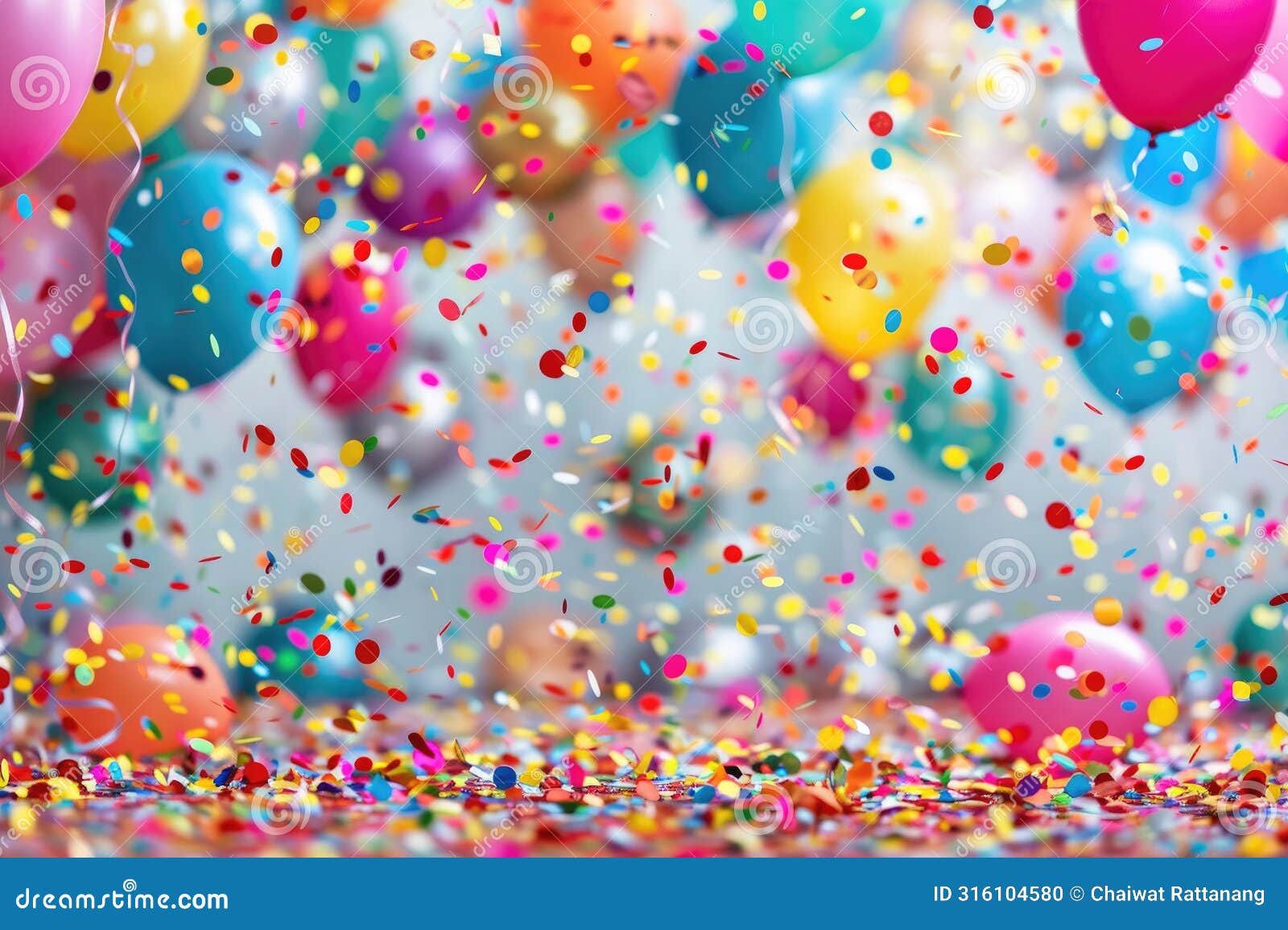 A Joyful Celebration with Confetti and Balloons. Stock Illustration ...