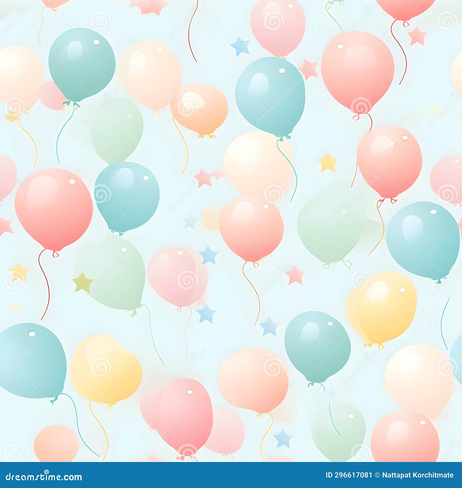 Seamless Pattern with Pastel-colored Balloons, Confetti, and Party Hats ...