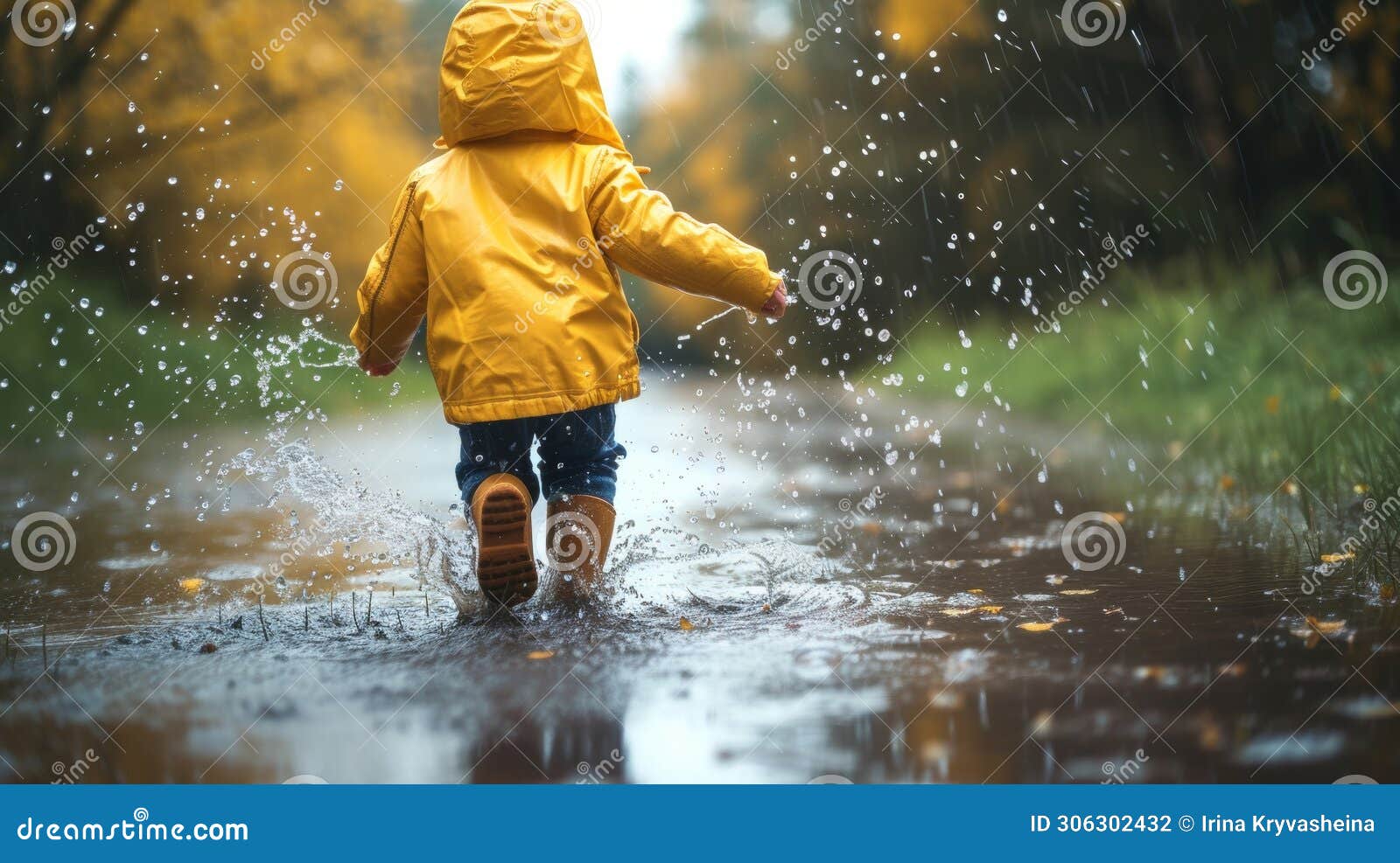 Joyful Child Splashing in Puddle at Sunset Stock Illustration ...