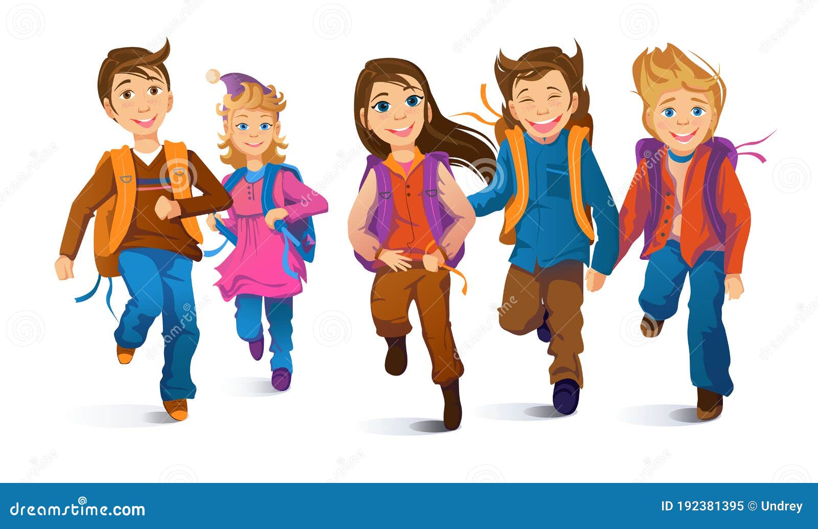 Primary School Kids. Cartoon Children Pupils With Backpack And Books ...