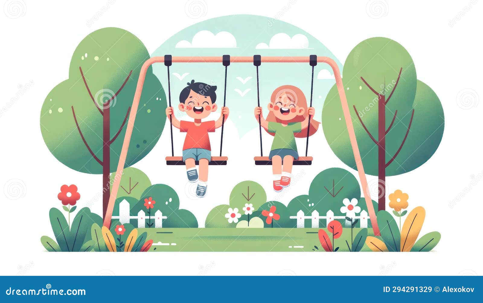 Joyful Children Swinging on a Swing Set AI Generated Stock Illustration ...