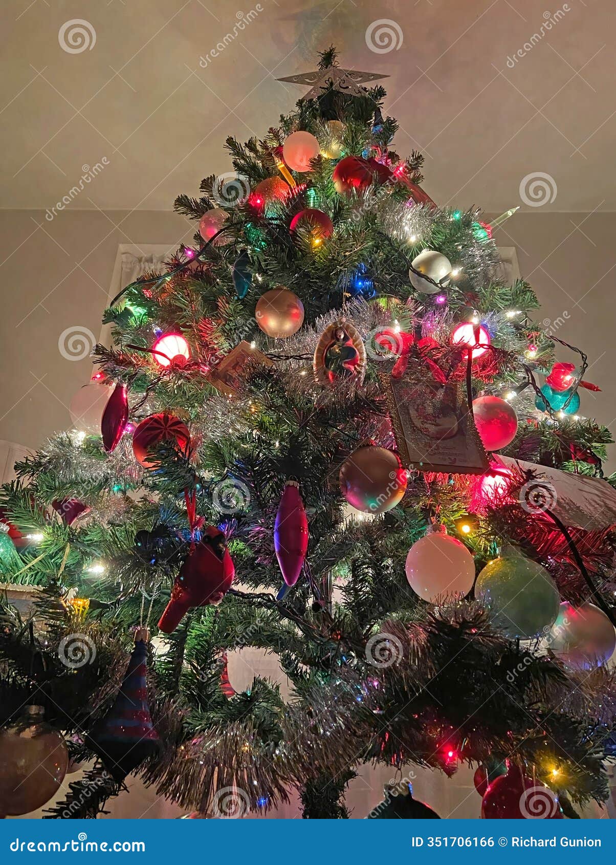 Joyful Christmas Decorations on a Tall Tree in December Stock Photo ...