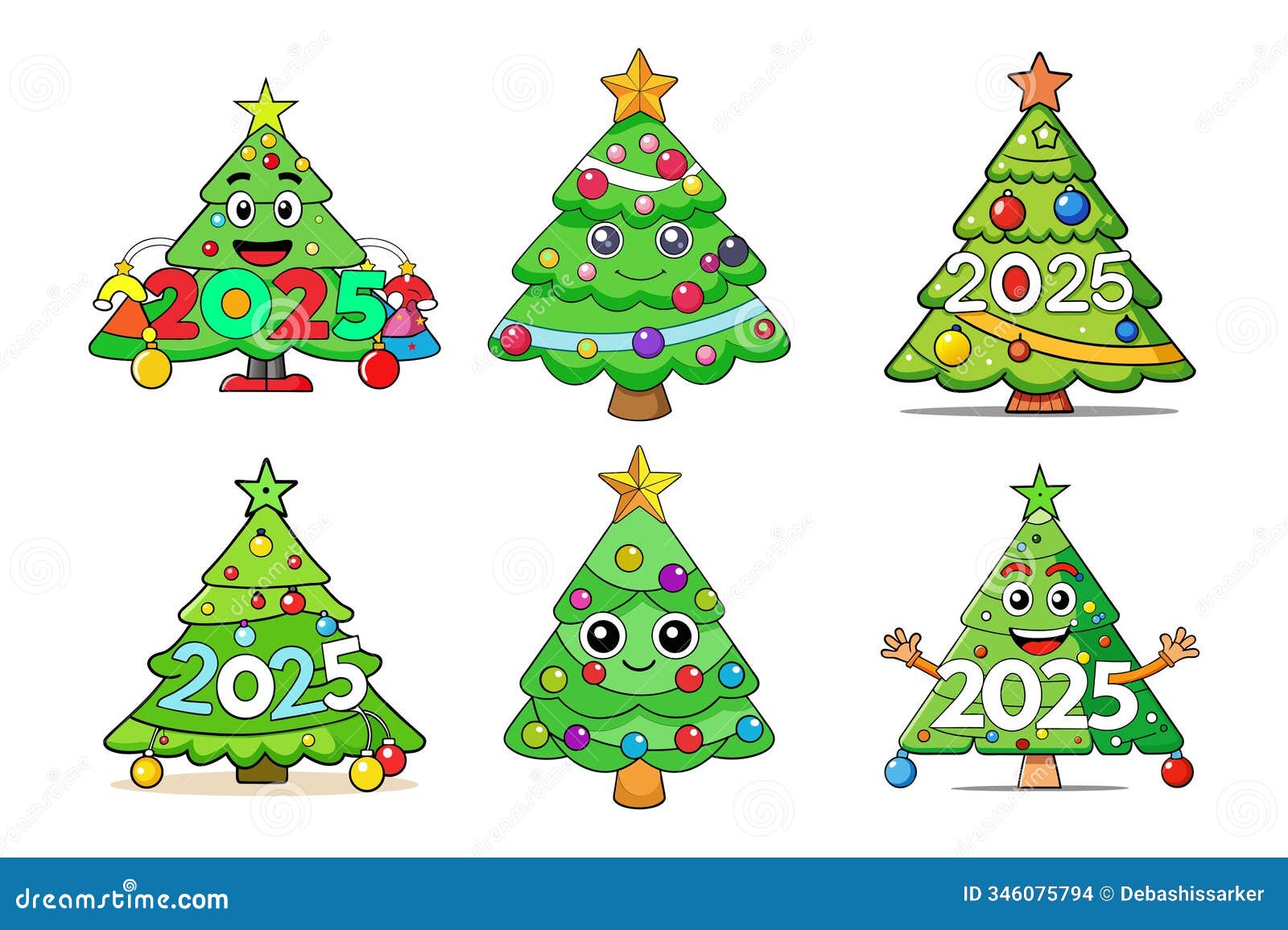 Joyful Christmas Tree Characters Stock Vector - Illustration of graphic ...