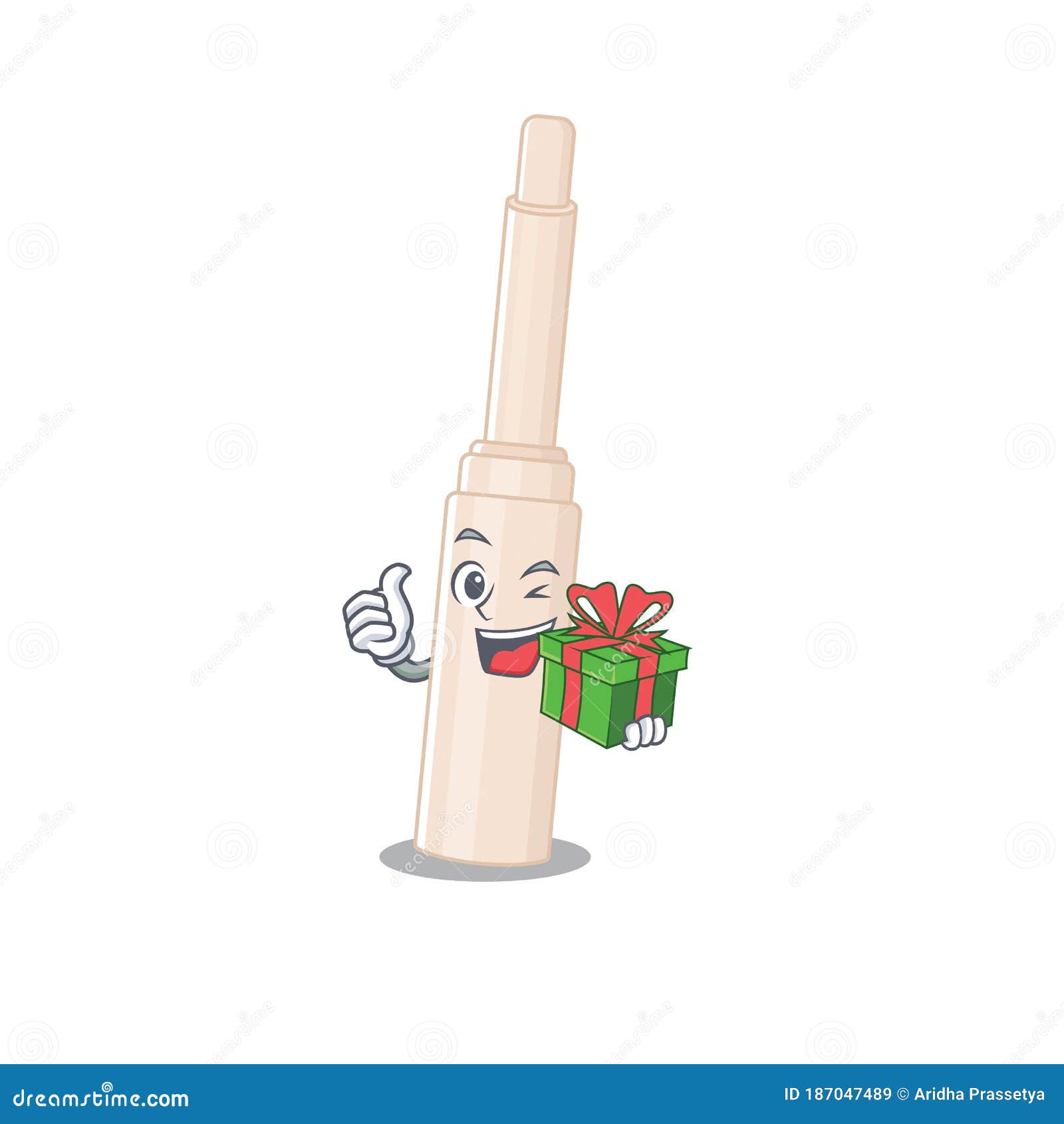 Joyful Concealer Stick Cartoon Character with a Big Gift Box Stock ...