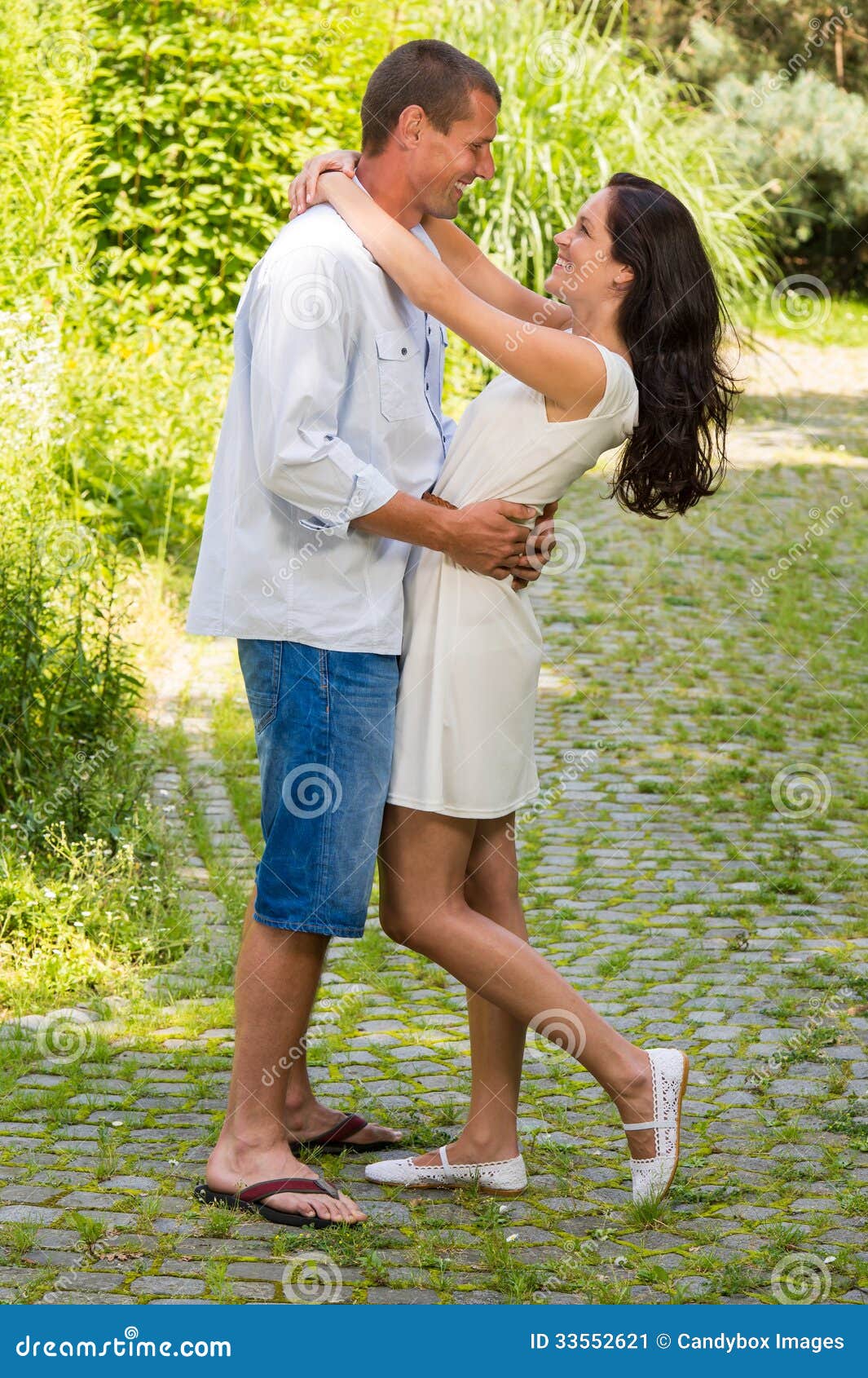Joyful Couple Hugging In Park Stock Image Image Of Portrait Brunette