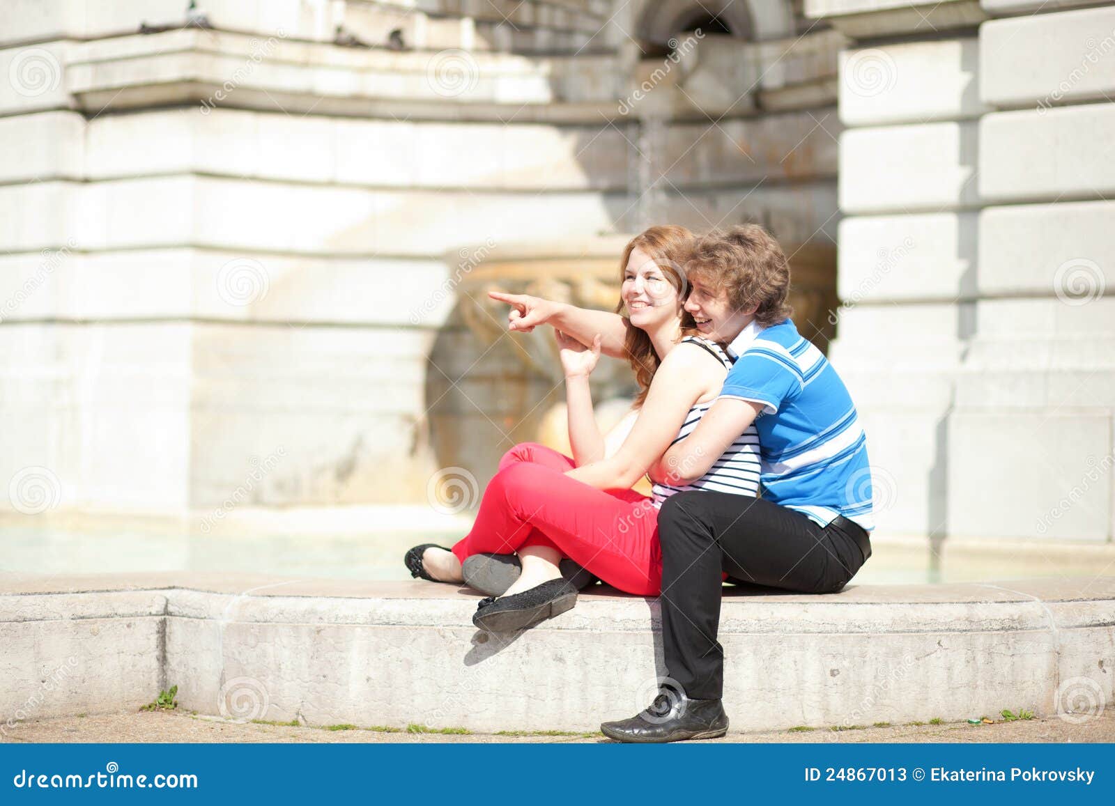 Joyful Couple Looking at Something Stock Image - Image of beautiful ...