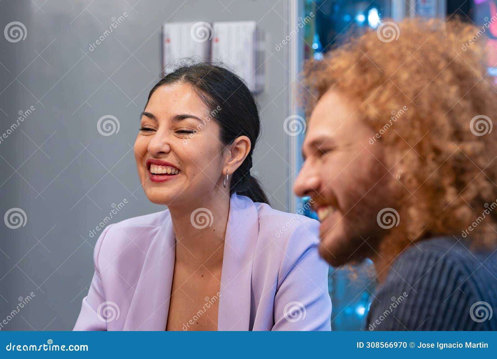 Joyful Coworkers Laughing in Office Kitchen. Stock Photo - Image of ...