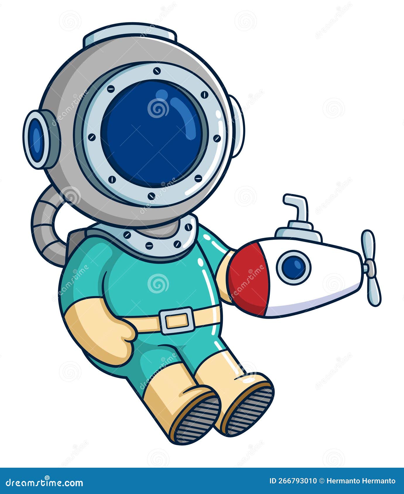 The Joyful Diver Plays with a Submarine Toy Stock Vector - Illustration ...