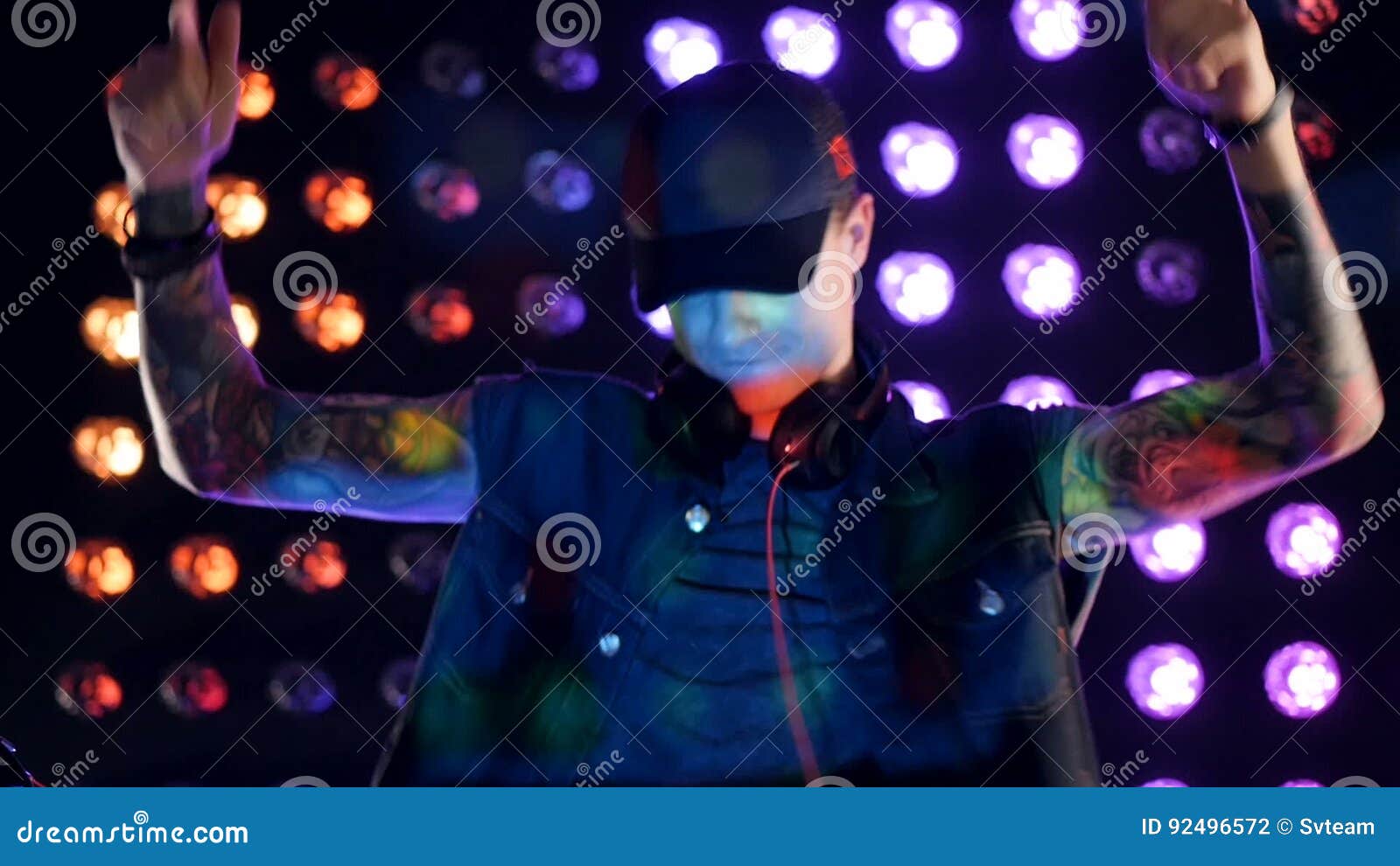 Joyful DJ Dancing and Clapping To the Music. Close-up. HD. Stock ...