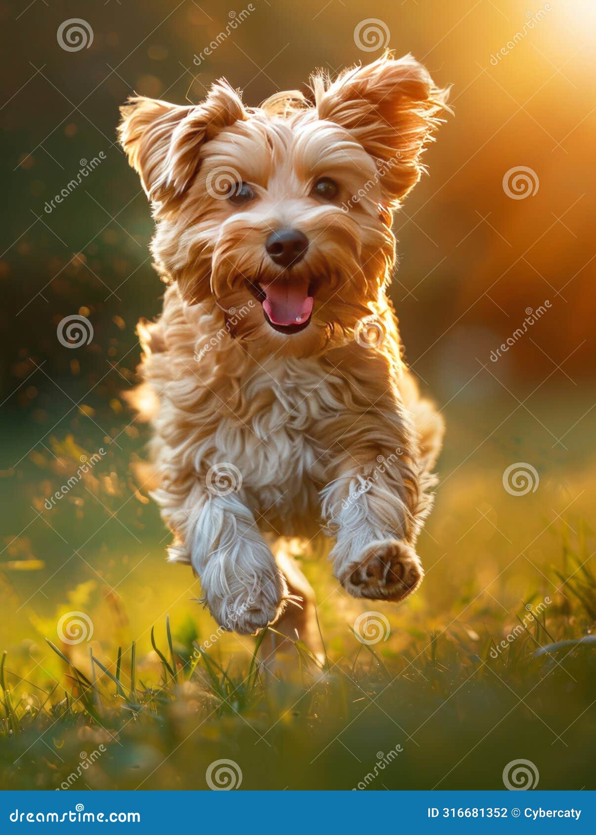 Joyful Dog Sprinting Towards Camera in Sunset Bliss Stock Illustration ...