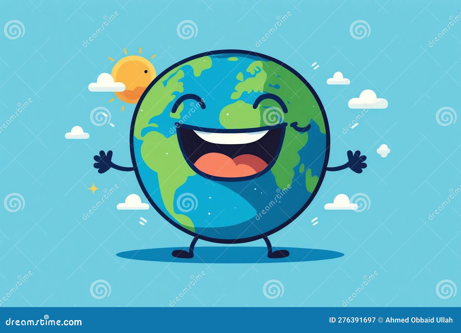 Joyful Earth Character Laughing on Blue Background, AI Generated Stock ...