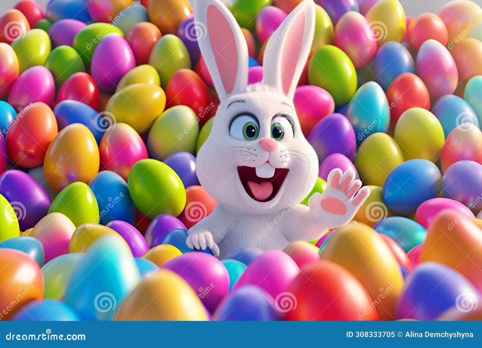 A Joyful Easter Bunny Surrounded by Colored Eggs Exudes Cheer and ...