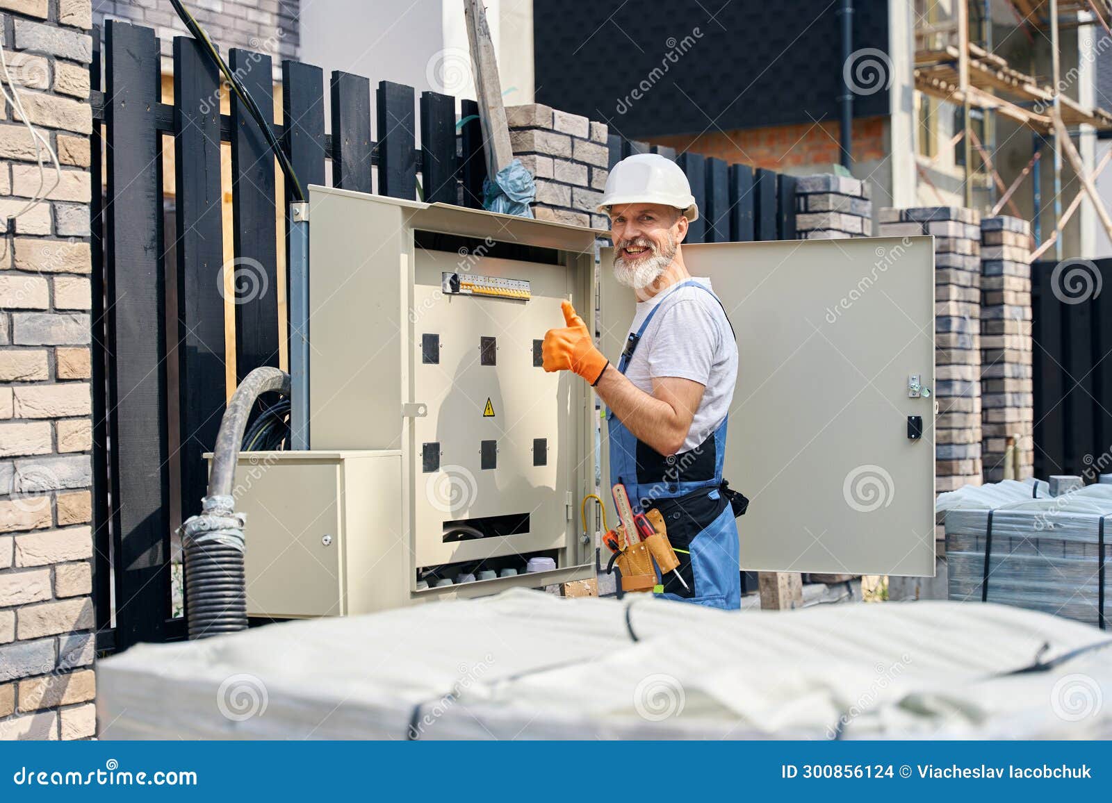 Electrician Approving Electric Switchboard Installation on Construction ...
