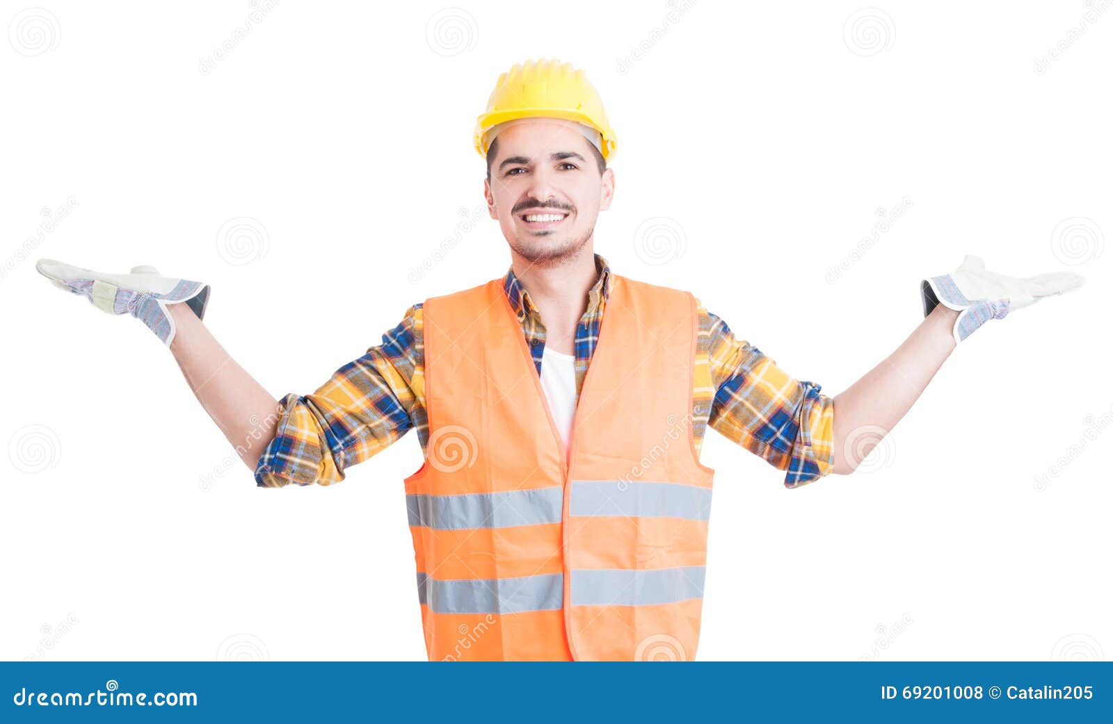 Joyful Engineer or Constructor Making a Balance Gesture Stock Photo ...