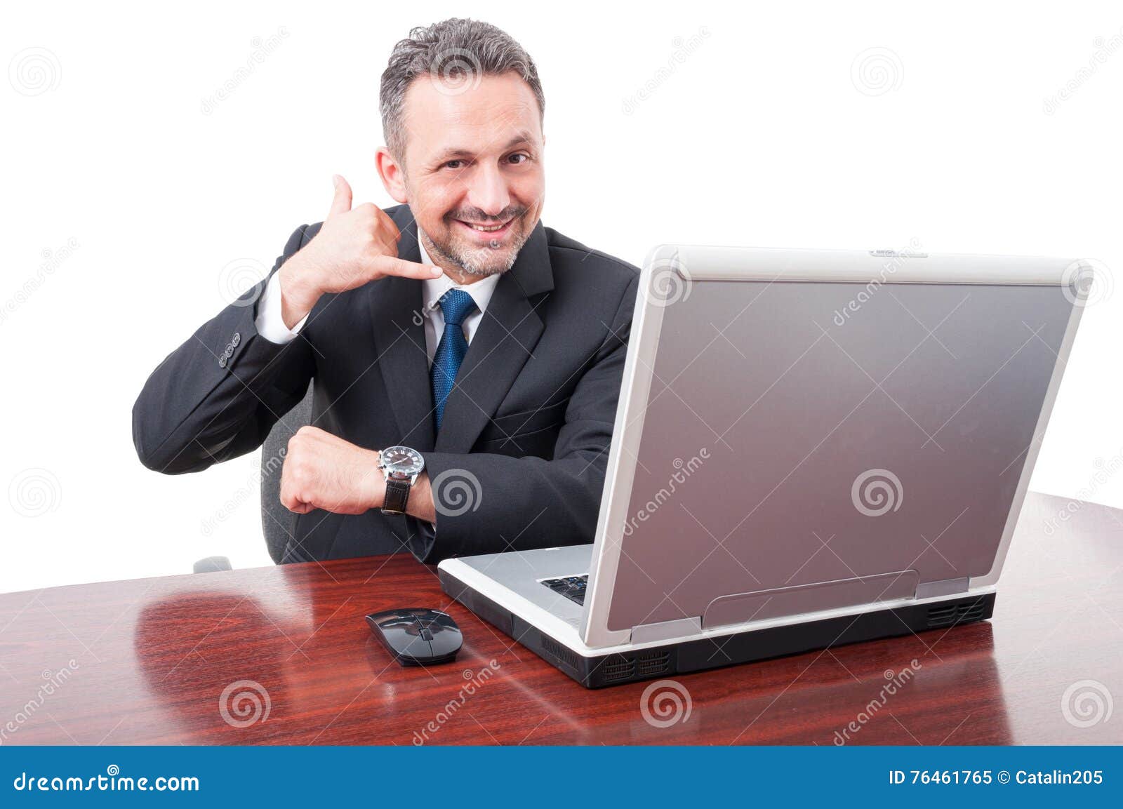 Joyful Executive Manager Doing Call Gesture Stock Image - Image of hand ...